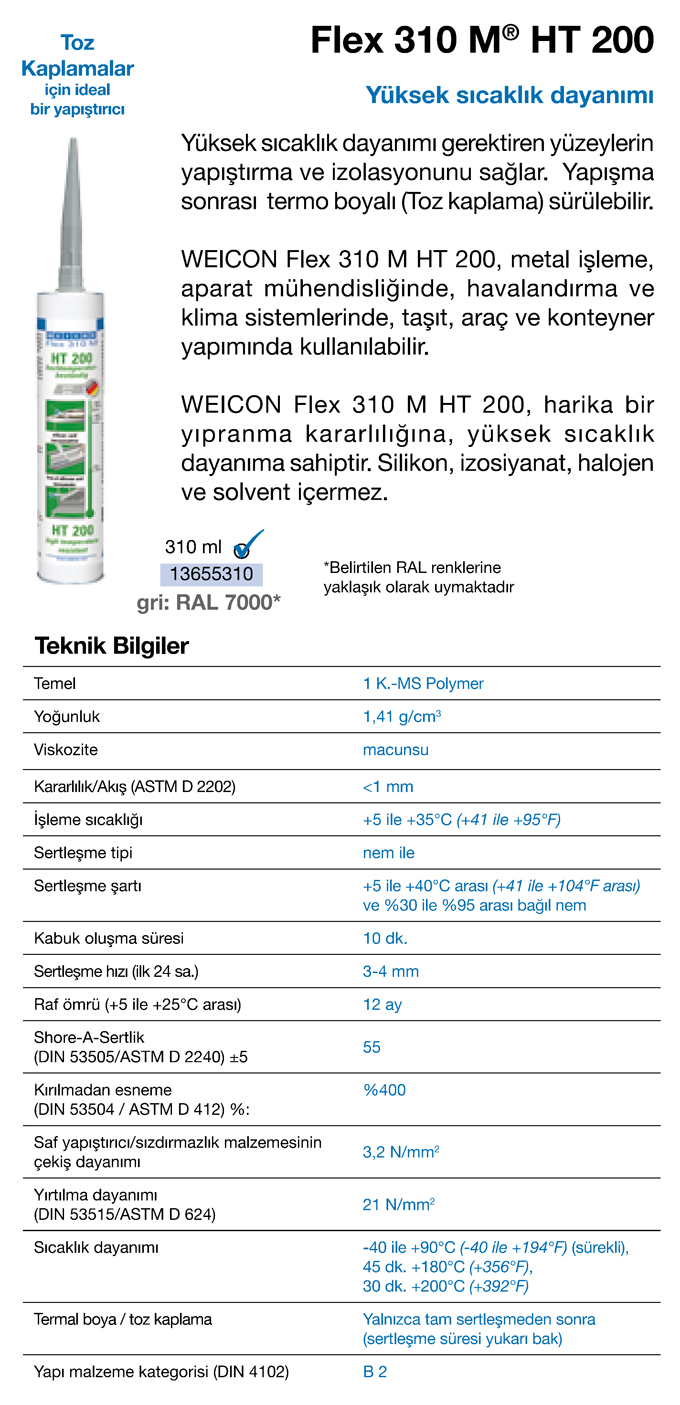 Asil, Flex 310 M HT 200 Yüksek Sıcaklık Dayanımlı Polimer Yapıştırıcı,Weicon,13655310