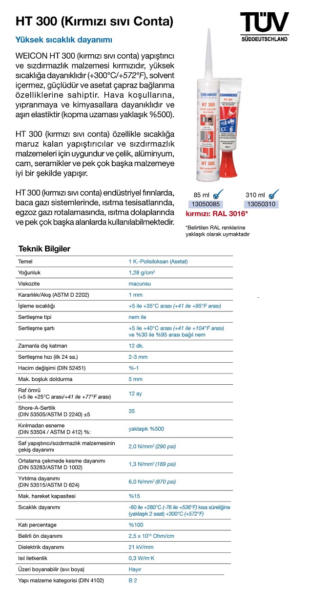 Asil, HT 300 Kırmızı Conta Yapıştırıcı,Weicon, 13050085, 13050310