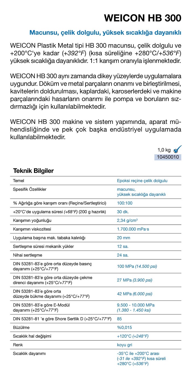 Asil, Weicon HB 300 Çelik Dolgulu Epoksi Yapıitırıcı,Weicon,10450010