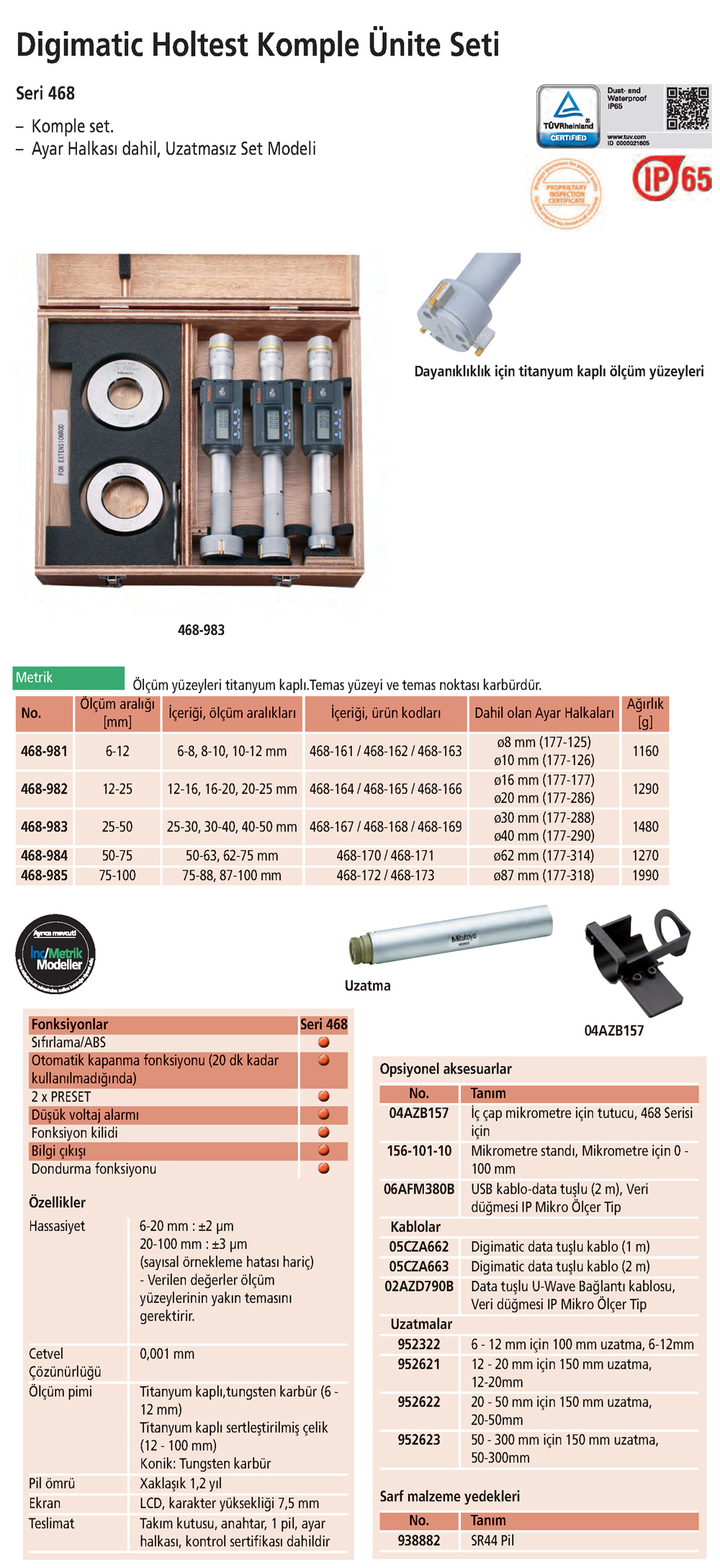Asil, Digimatic Holtest Komple Ünite Seti 468,Mitutoyo